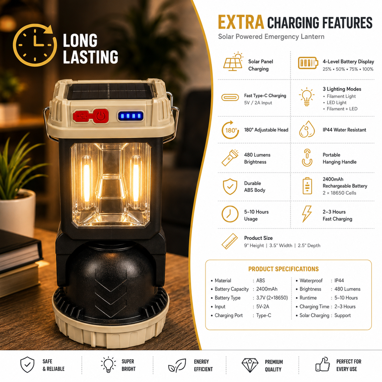 Solar Rechargeable Camping Lantern with Torch & Emergency Light – DDOT